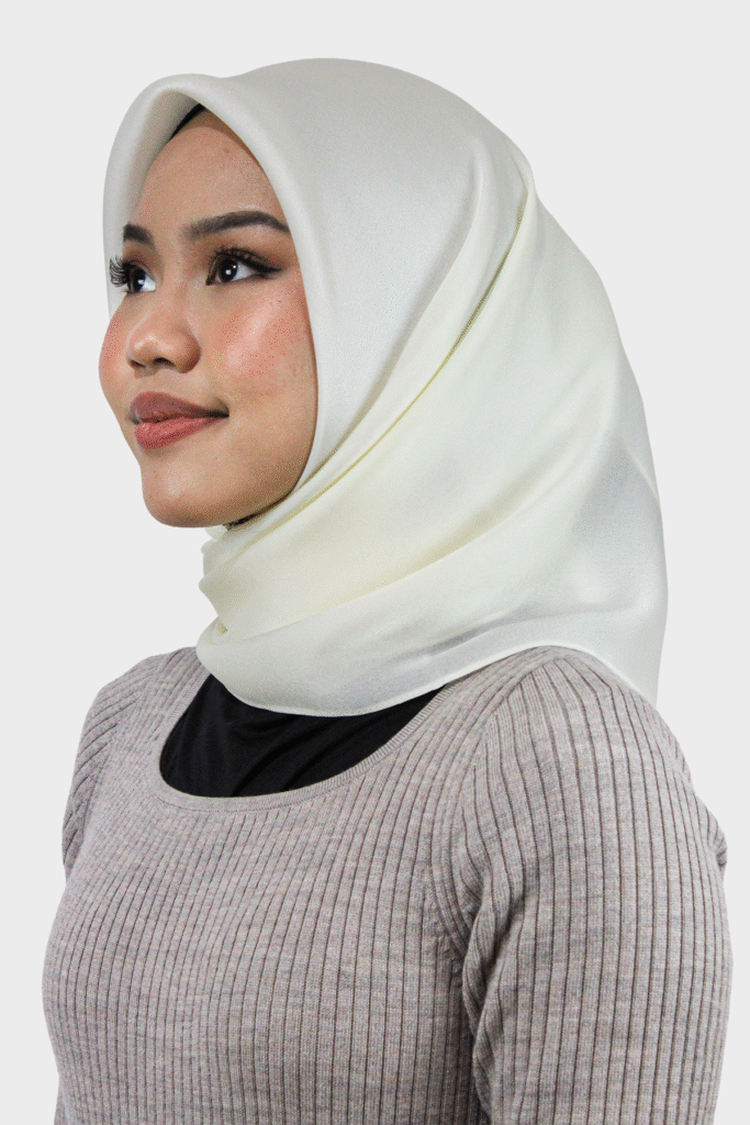 Glossy Silk Square Hijab | Cream - Rabaya | Modest Wear | Premium Hijabs UK